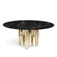 China Tempered Glass Round Dining Table Luxury Dining Room Furniture High End Creative Marble for Villa for sale