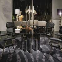 China Tempered Glass Round Dining Table Luxury Dining Room Furniture High End Creative Marble for Villa for sale