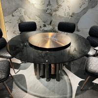 China Tempered Glass Round Dining Table Luxury Dining Room Furniture High End Creative Marble for Villa for sale