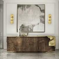 China Brass Solid Wood Carved Wall Cabinet Modern Entryway Furniture Customized Home Dining Hotel Storage for sale