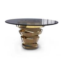 China Stainless Steel Round Table Luxury Dining Room Furniture Tempered Glass Modern Creative Art for sale