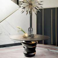 China Stainless Steel Round Table Luxury Dining Room Furniture Tempered Glass Modern Creative Art for sale