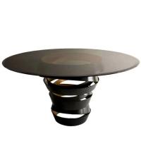 China Stainless Steel Round Table Luxury Dining Room Furniture Tempered Glass Modern Creative Art for sale
