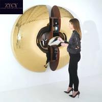 China Circular Wall Mounted Wine Cabinet Luxury Dining Room Furniture Stainless Steel Expandable Globe Decor for sale
