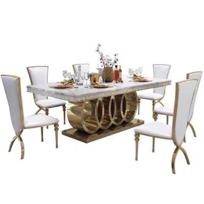 China Rectangular Marble Dining Table Set Luxury Dining Room Furniture Stainless Steel Modern for Hotel Restaurant for sale