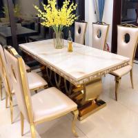 China Rectangular Marble Dining Table Set Luxury Dining Room Furniture Stainless Steel Modern for Hotel Restaurant for sale