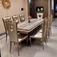 China Rectangular Marble Dining Table Set Luxury Dining Room Furniture Stainless Steel Modern for Hotel Restaurant for sale
