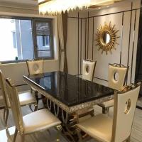 China Rectangular Marble Dining Table Set Luxury Dining Room Furniture Stainless Steel Modern for Hotel Restaurant for sale