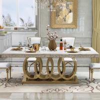 China Rectangular Marble Dining Table Set Luxury Dining Room Furniture Stainless Steel Modern for Hotel Restaurant for sale