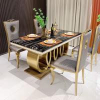 China Rectangular Marble Dining Table Set Luxury Dining Room Furniture Stainless Steel Modern for Hotel Restaurant for sale