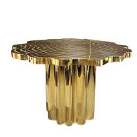 China Stainless Steel Electroplated Mirror Round Table Luxury Dining Room Furniture Luxurious Engraved Decor for Home for sale