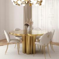 China Stainless Steel Electroplated Mirror Round Table Luxury Dining Room Furniture Luxurious Engraved Decor for Home for sale
