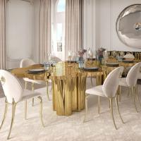 China Stainless Steel Electroplated Mirror Round Table Luxury Dining Room Furniture Luxurious Engraved Decor for Home for sale