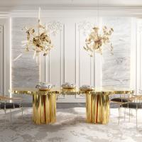 China Stainless Steel Electroplated Mirror Round Table Luxury Dining Room Furniture Luxurious Engraved Decor for Home for sale