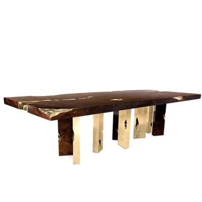 China Gold Black Marble Surface Dining Table Luxury Dining Room Furniture Metal Legs Rectangular High End for sale