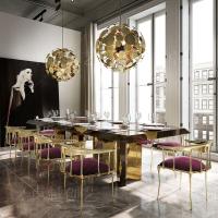 China Gold Black Marble Surface Dining Table Luxury Dining Room Furniture Metal Legs Rectangular High End for sale
