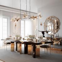 China Gold Black Marble Surface Dining Table Luxury Dining Room Furniture Metal Legs Rectangular High End for sale