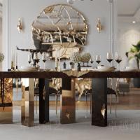 China Gold Black Marble Surface Dining Table Luxury Dining Room Furniture Metal Legs Rectangular High End for sale