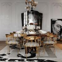 China Gold Black Marble Surface Dining Table Luxury Dining Room Furniture Metal Legs Rectangular High End for sale