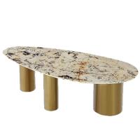 China Italian Natural Marble Drop Shaped Dining Table Luxury Dining Room Furniture High End Stainless Steel for sale