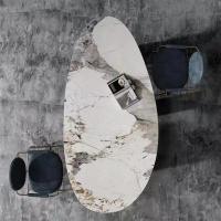 China Italian Natural Marble Drop Shaped Dining Table Luxury Dining Room Furniture High End Stainless Steel for sale