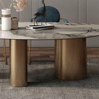 China Italian Natural Marble Drop Shaped Dining Table Luxury Dining Room Furniture High End Stainless Steel for sale