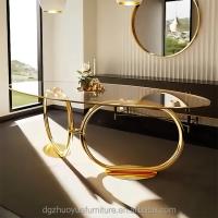 China Tempered Glass Oval Dining Table Set Luxury Dining Room Furniture Italian High Grade Metal Modern for sale