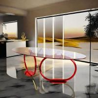 China Tempered Glass Oval Dining Table Set Luxury Dining Room Furniture Italian High Grade Metal Modern for sale