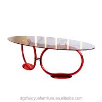 China Tempered Glass Oval Dining Table Set Luxury Dining Room Furniture Italian High Grade Metal Modern for sale