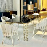 China Modern Square Dining Table Set Luxury Dining Room Furniture Natural Cave Stone Surface Stainless Legs for sale