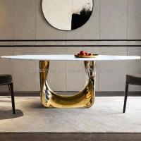 China White Marble Gold Dining Table Set Modern Round Design for Apartment Home for sale