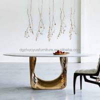 China White Marble Gold Dining Table Set Modern Round Design for Apartment Home for sale