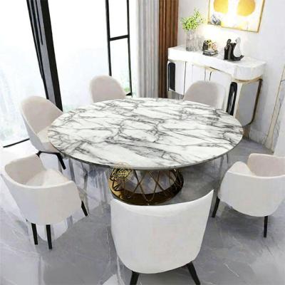 China White Marble Round Dining Table Polished Gold Metal Base 8 Seater for Home Kitchen Villa for sale