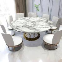 China White Marble Round Dining Table Polished Gold Metal Base 8 Seater for Home Kitchen Villa for sale