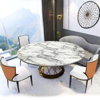 China White Marble Round Dining Table Polished Gold Metal Base 8 Seater for Home Kitchen Villa for sale