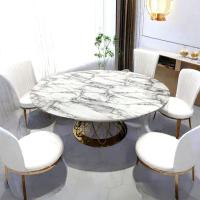 China White Marble Round Dining Table Polished Gold Metal Base 8 Seater for Home Kitchen Villa for sale