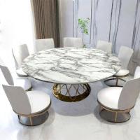 China White Marble Round Dining Table Polished Gold Metal Base 8 Seater for Home Kitchen Villa for sale