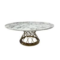 China White Marble Round Dining Table Polished Gold Metal Base 8 Seater for Home Kitchen Villa for sale