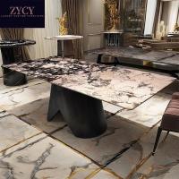 China Square Rectangular Dining Table Set Italian Modern Stainless Steel Marble Surface Waterproof for Apartment for sale
