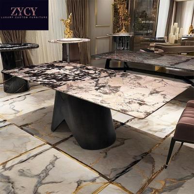 China Square Rectangular Dining Table Set Italian Modern Stainless Steel Marble Surface Waterproof for Apartment for sale