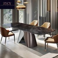 China Square Rectangular Dining Table Set Italian Modern Stainless Steel Marble Surface Waterproof for Apartment for sale