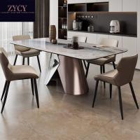 China Square Rectangular Dining Table Set Italian Modern Stainless Steel Marble Surface Waterproof for Apartment for sale