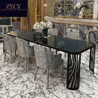 China High End Modern Stainless Steel Dining Table Tempered Glass Adjustable Luxury for Villa Home Restaurant for sale