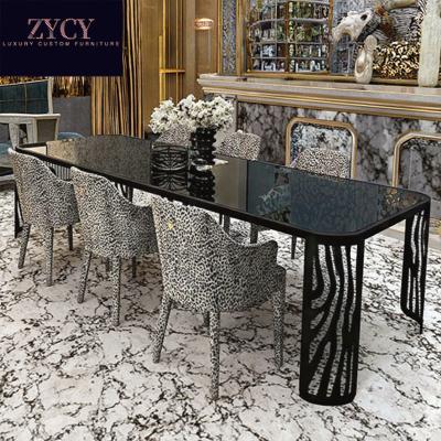 China High End Modern Stainless Steel Dining Table Tempered Glass Adjustable Luxury for Villa Home Restaurant for sale
