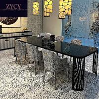 China High End Modern Stainless Steel Dining Table Tempered Glass Adjustable Luxury for Villa Home Restaurant for sale