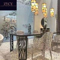 China High End Modern Stainless Steel Dining Table Tempered Glass Adjustable Luxury for Villa Home Restaurant for sale