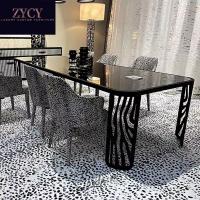 China High End Modern Stainless Steel Dining Table Tempered Glass Adjustable Luxury for Villa Home Restaurant for sale