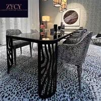 China High End Modern Stainless Steel Dining Table Tempered Glass Adjustable Luxury for Villa Home Restaurant for sale