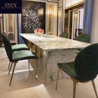 China 6 Seater Rectangular Sintered Stone Dining Table Gold Metal Legs for Home Kitchen Villa Hotel for sale