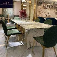 China 6 Seater Rectangular Sintered Stone Dining Table Gold Metal Legs for Home Kitchen Villa Hotel for sale